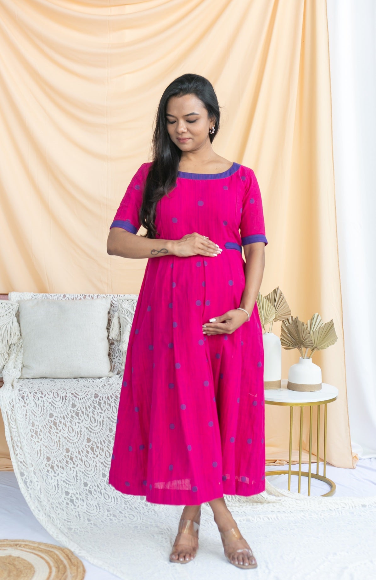 Pink Poppins Maternity Feeding Dress – Thottil Maternity